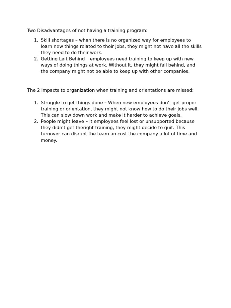 Two Disadvantages of Not Having A Training Program | PDF