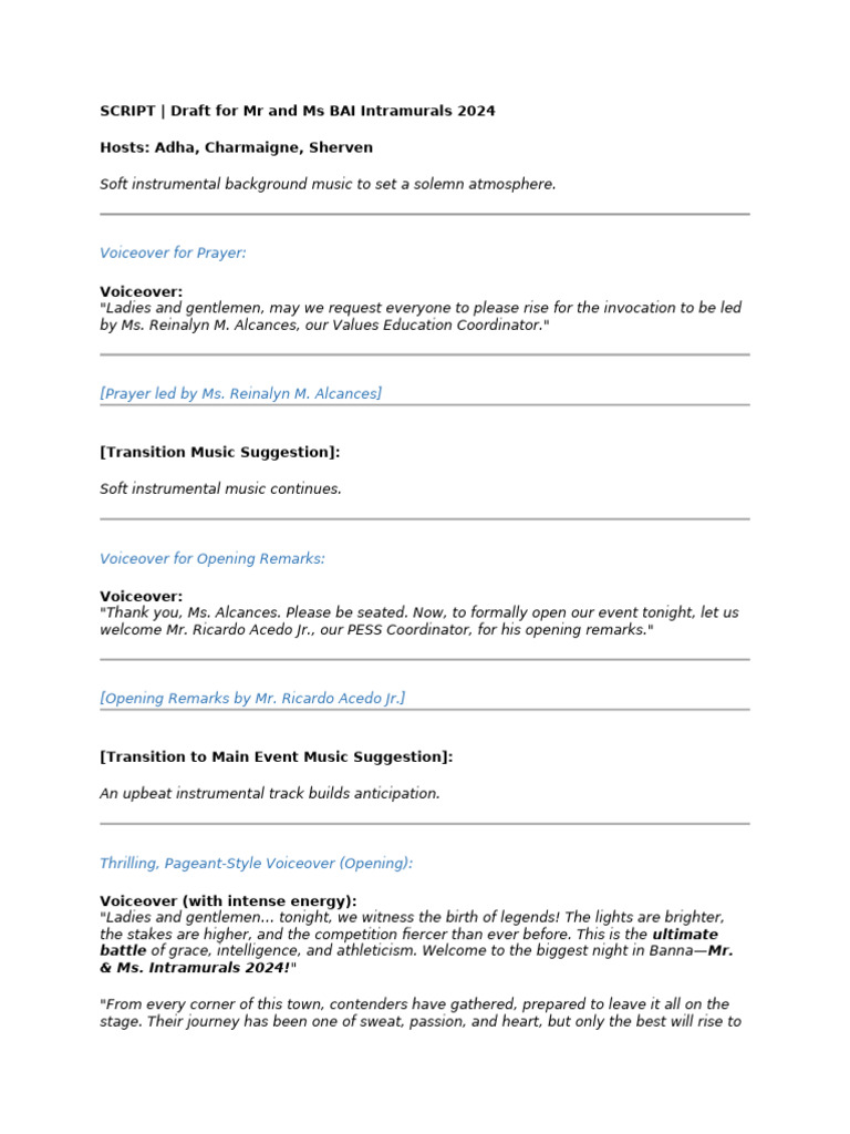 SCRIPT MR and Ms Intrams | PDF | Home & Garden | Art