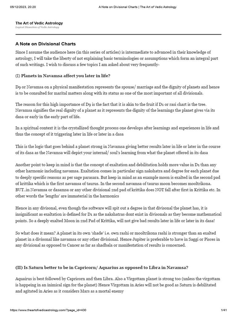 A Note on Divisional Charts _ The Art of Vedic Astrology | PDF ...