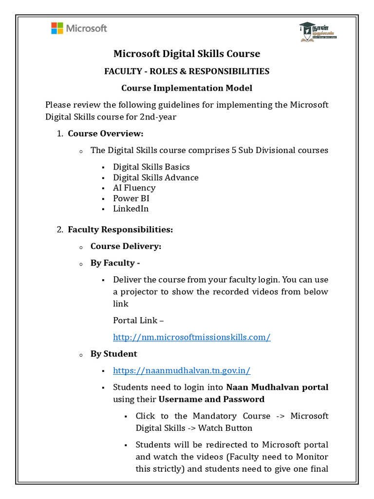 Microsoft Digital Skills Course - Faculty Roles & Responsibilities ...