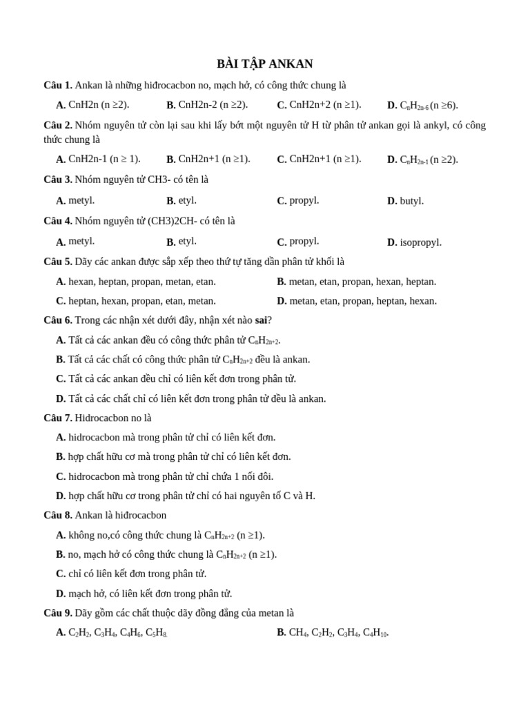 Bài Tập Ankan | PDF