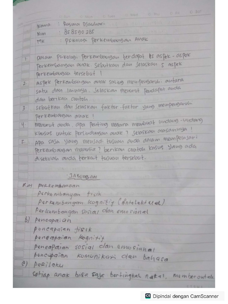 CamScanner 29-10-2023 18.17 Tugas 1 Psikologi Perkembangan Anak Rasma DJ | PDF