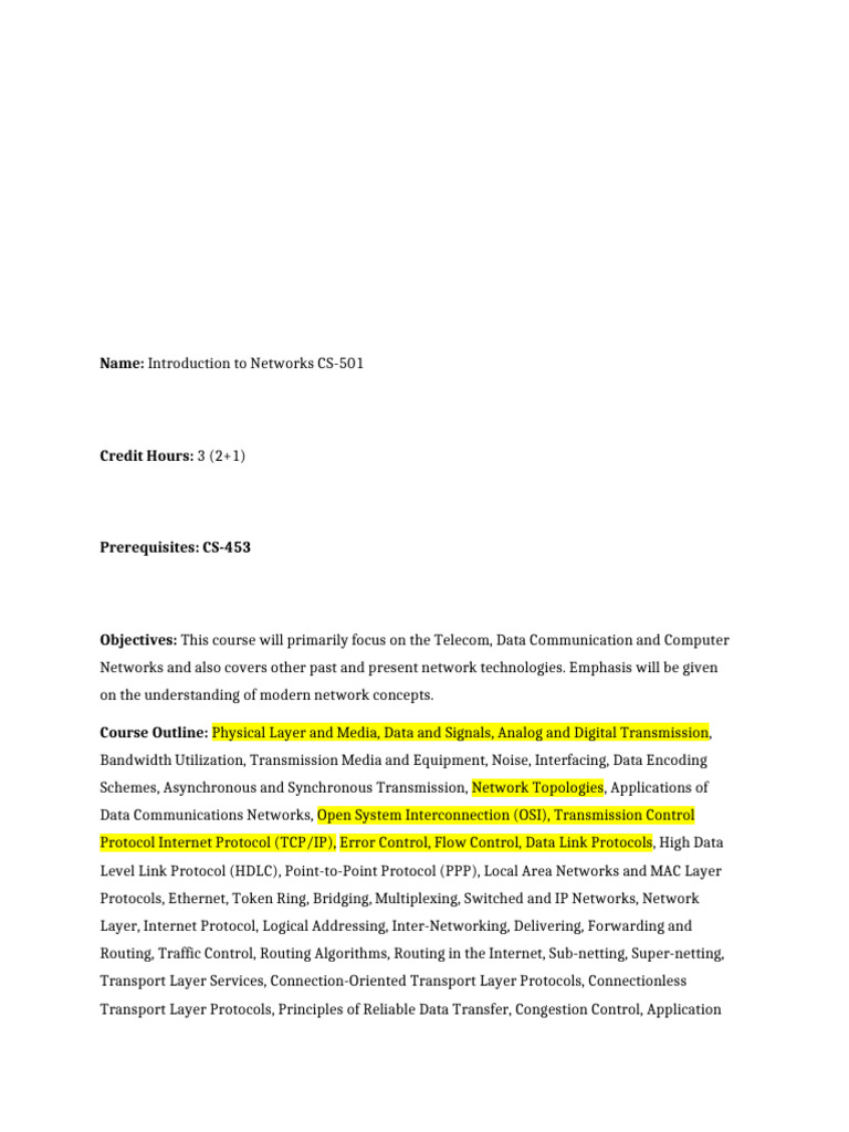 Course contents computer networks | PDF