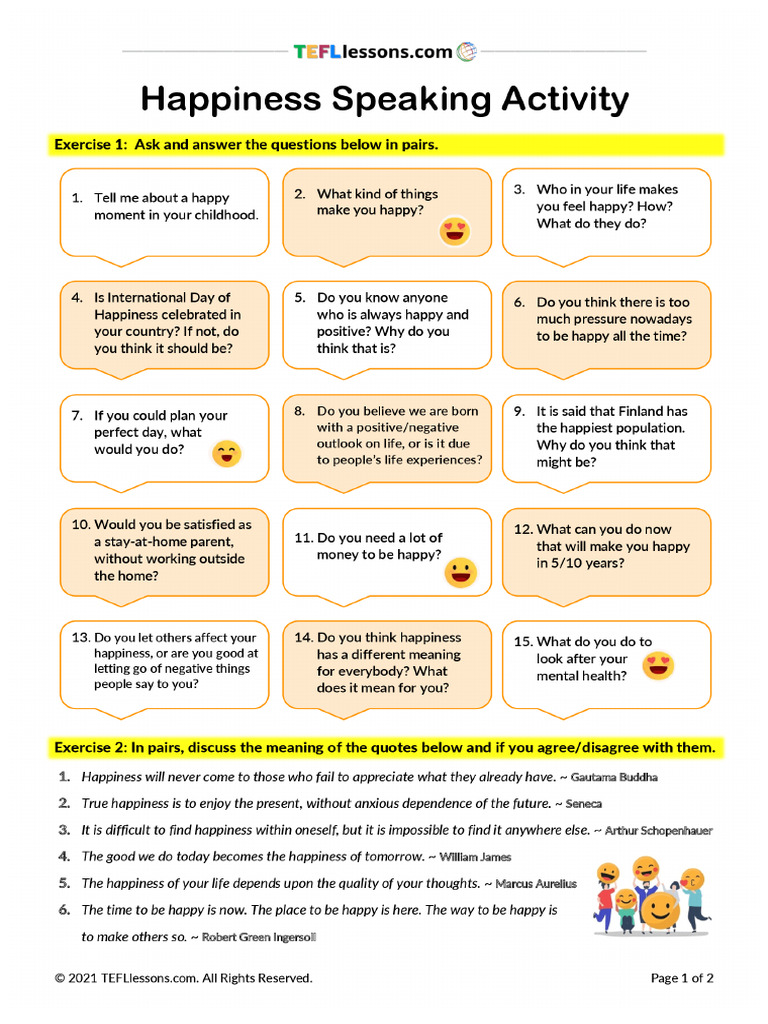 Happiness Speaking Activity | PDF