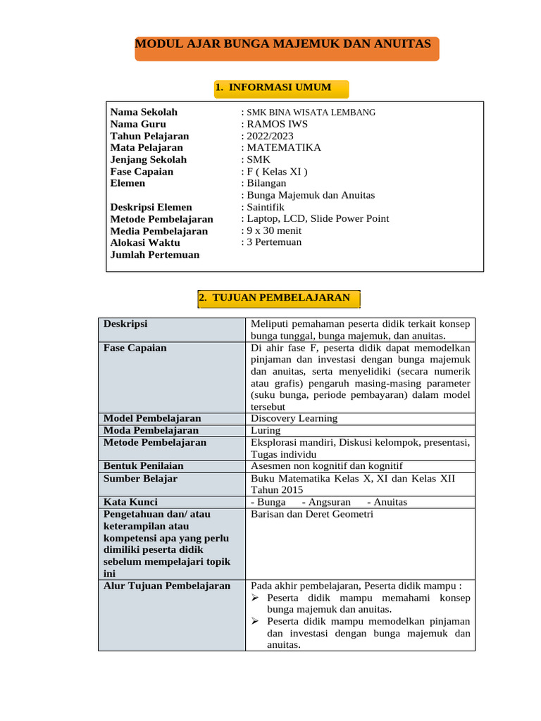Modul Ajar Bunga Majemuk Dan Anuitas | PDF | Kesehatan Holistik | Sains ...