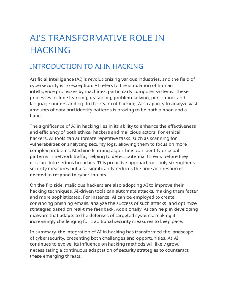 AI's Transformative Role in Hacking | PDF | Security | Computer Security