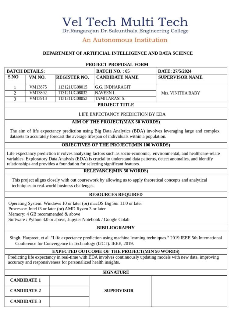 Life Expectancy Prediction Project Proposal | PDF