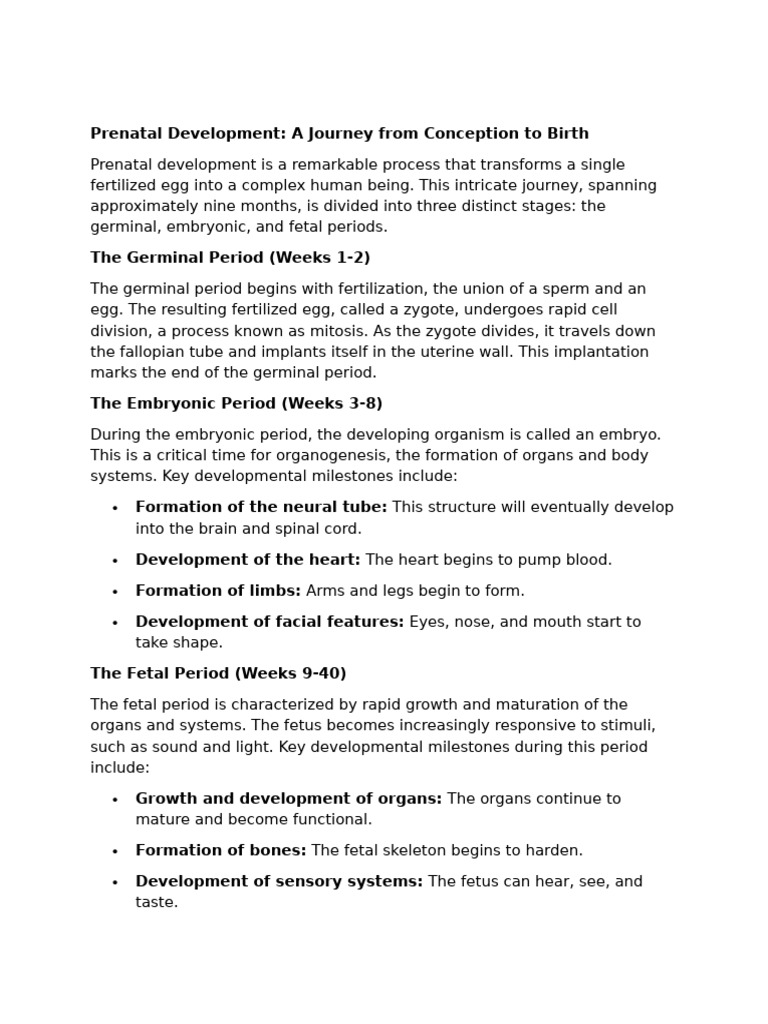Prenatal Development | PDF | Prenatal Development | Fetus