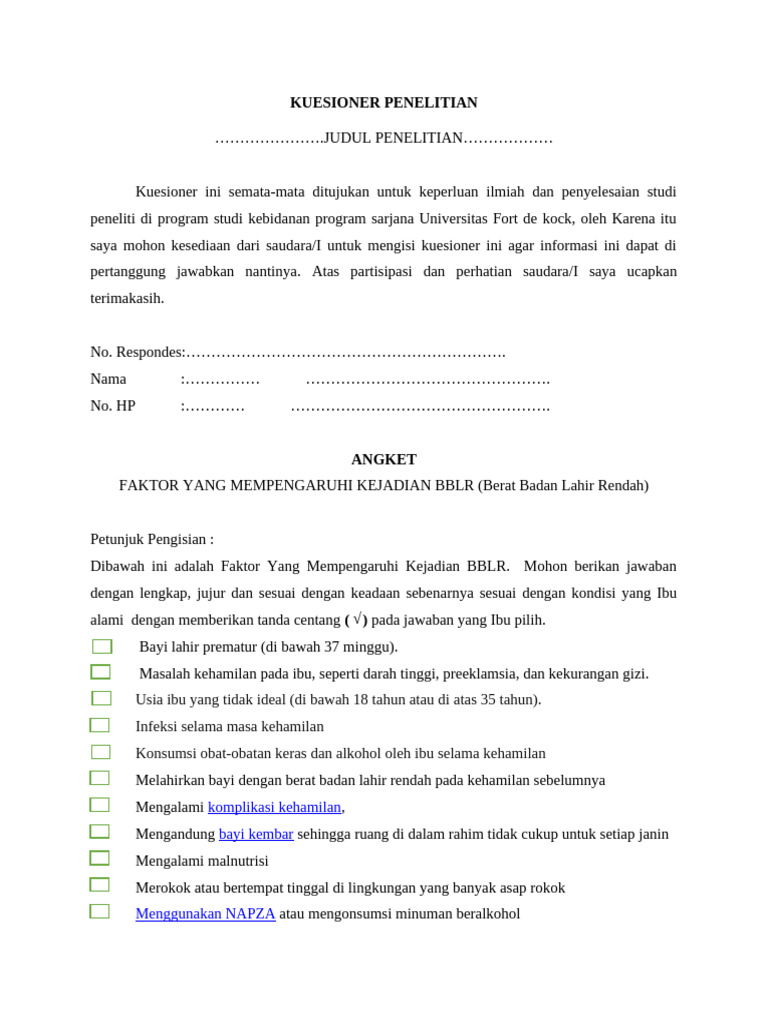 contoh kuesioner mini | PDF