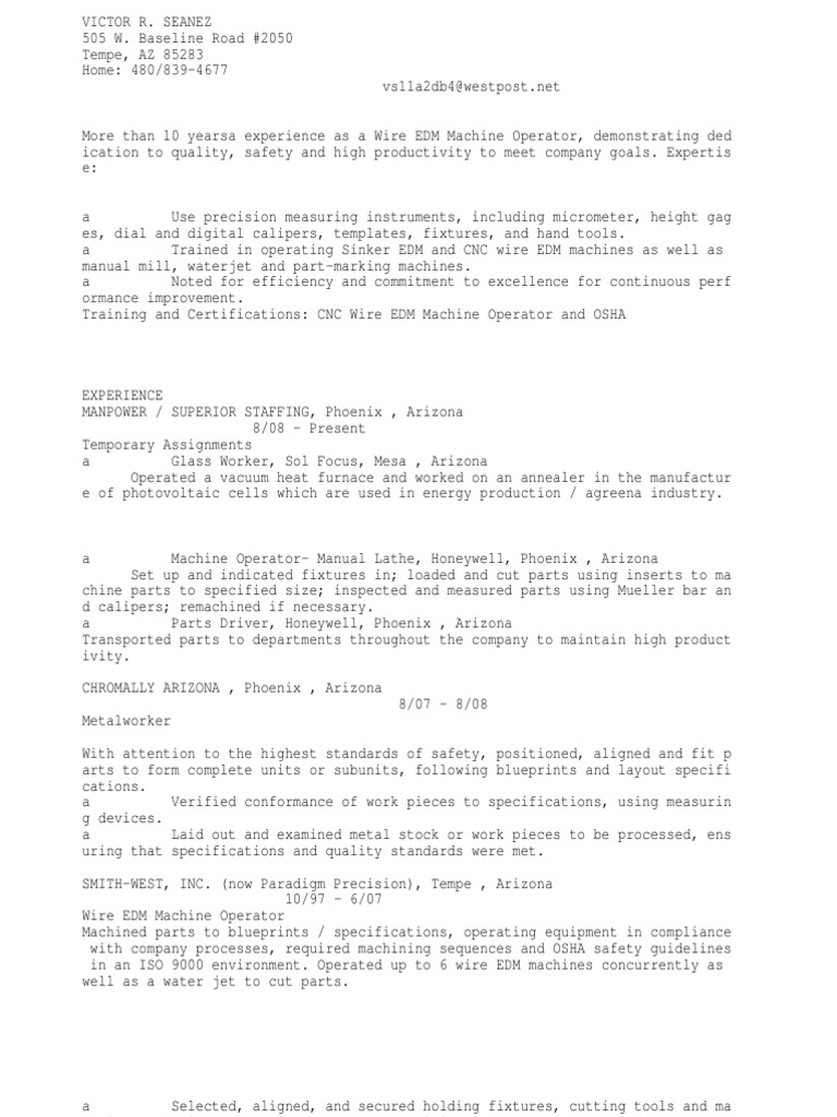 CNC Wire Edm Machine Operator | PDF | Numerical Control | Machining