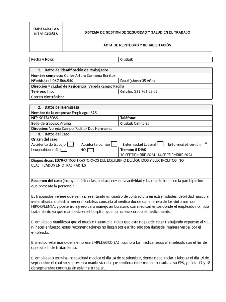 Reintegro Laboral con Modificaciones | PDF | Especialidades Medicas | Causas de la muerte