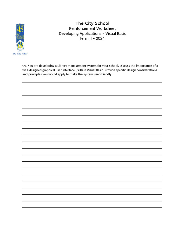 Visual Basic GUI and Programming Worksheet | PDF | Computer Engineering | Computer Science