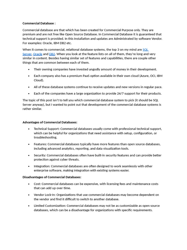 Commercial DB | PDF | Databases | Ibm Db2