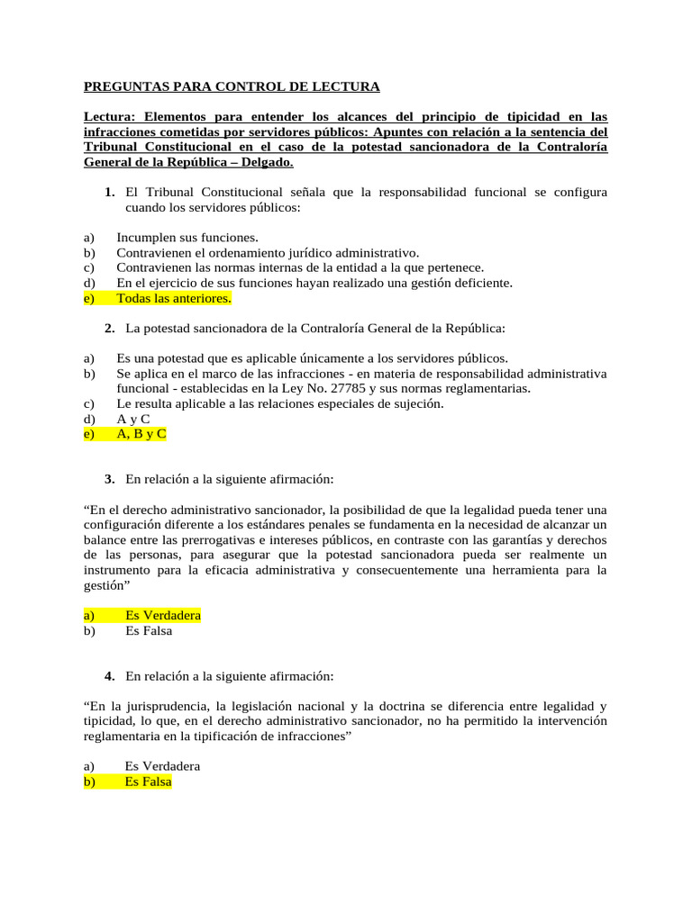 10 Preguntas Objetivas para Control de Lectura 26.9.2023 | PDF | Justicia | Crimen y violencia
