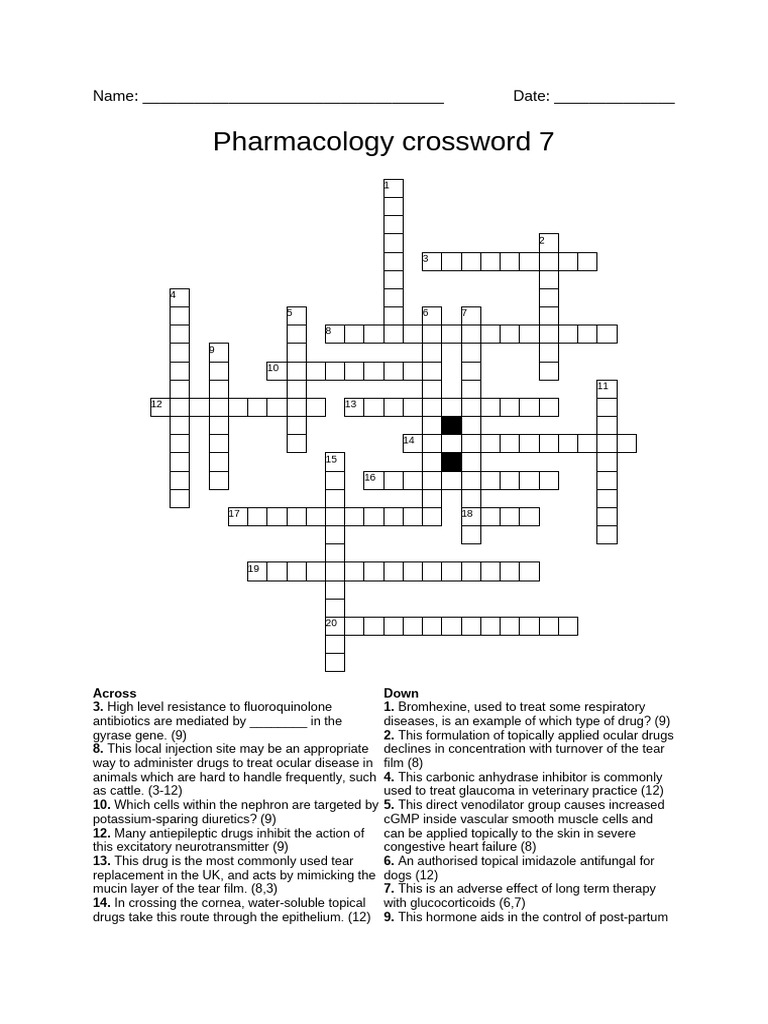 Pharmacology Crossword 7 | PDF | Topical Medication | Medical Specialties