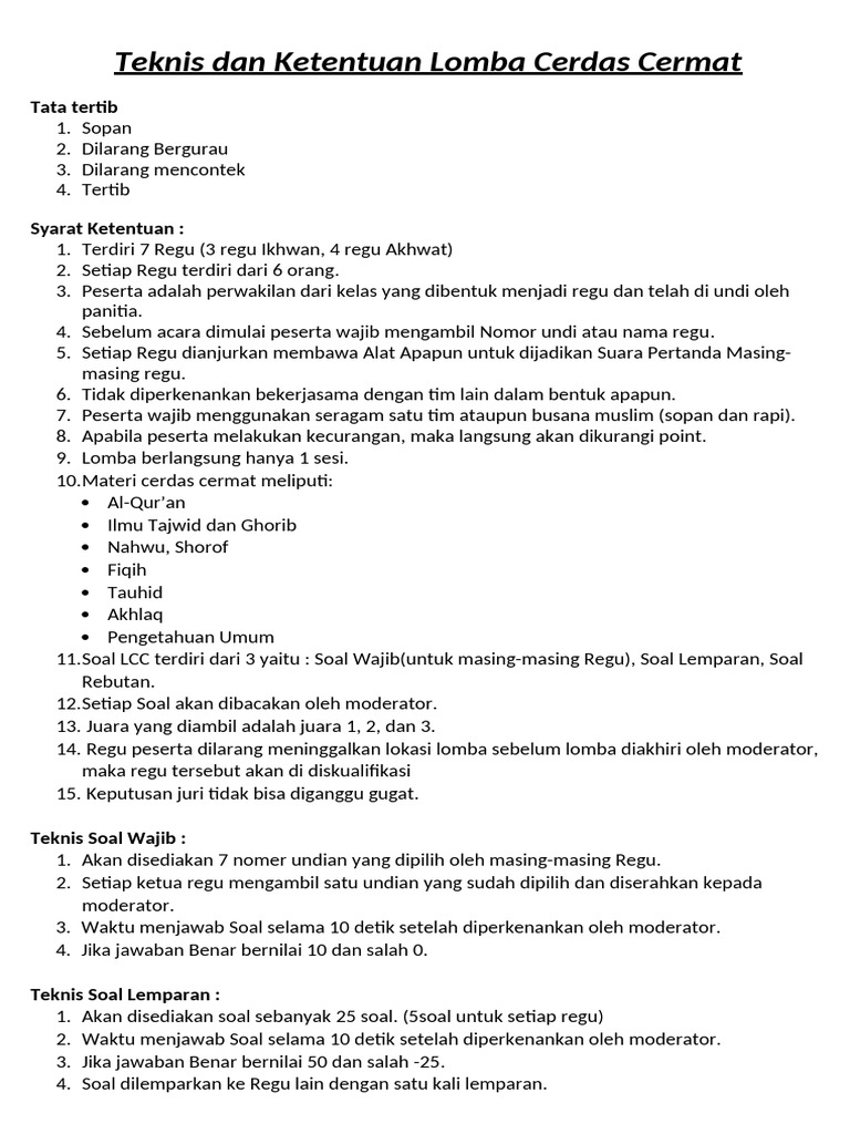 Teknis Lomba Cerdas Cermat | PDF