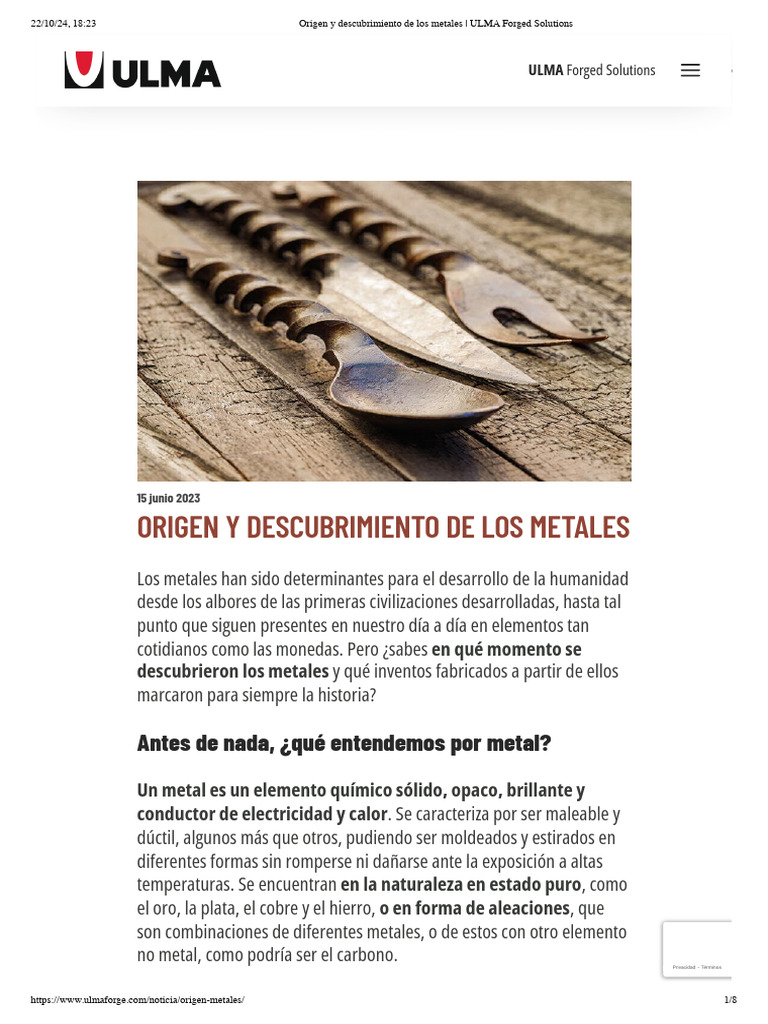 Origen y Descubrimiento de Los Metales - ULMA Forged Solutions | PDF ...