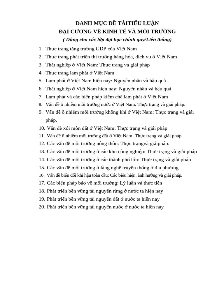 Danh muc tieu luan ĐCKTMT - Huyền 2024 | PDF
