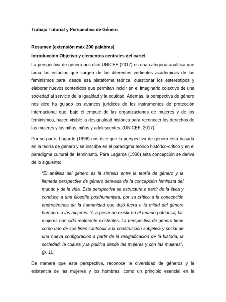 Trabajo Tutorial y Perspectiva de Género | PDF | Género | Estudios de género
