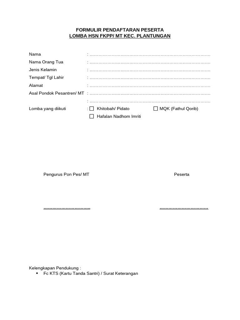 Form Pendaftaran Lomba HSN-04 | PDF