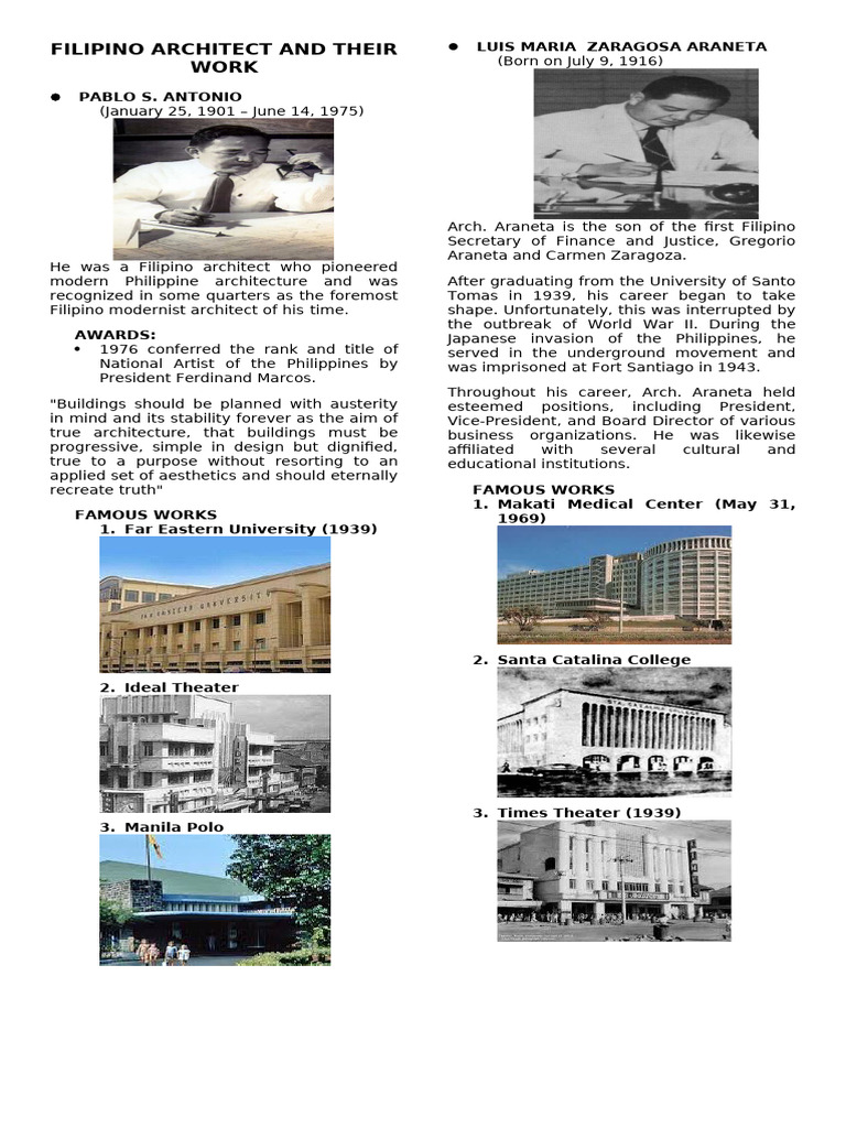 Filipino Architect and Their Work | PDF | Philippines | Metro Manila