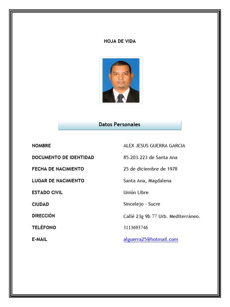 HOJA DE VIDA ALEX GUERRA | PDF | Documento de identidad | Contador