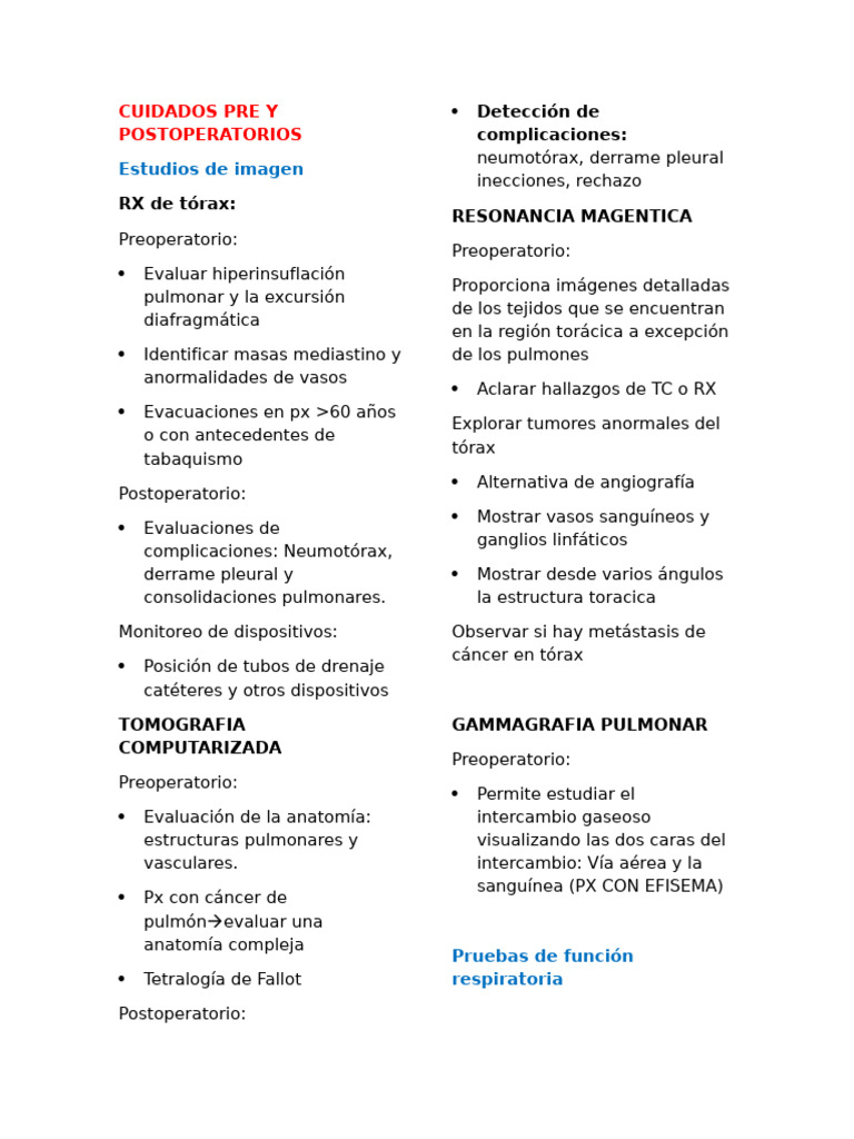 Cuidados Pre y Postoperatorios Torácicos | PDF | Pulmón | Medicina CLINICA