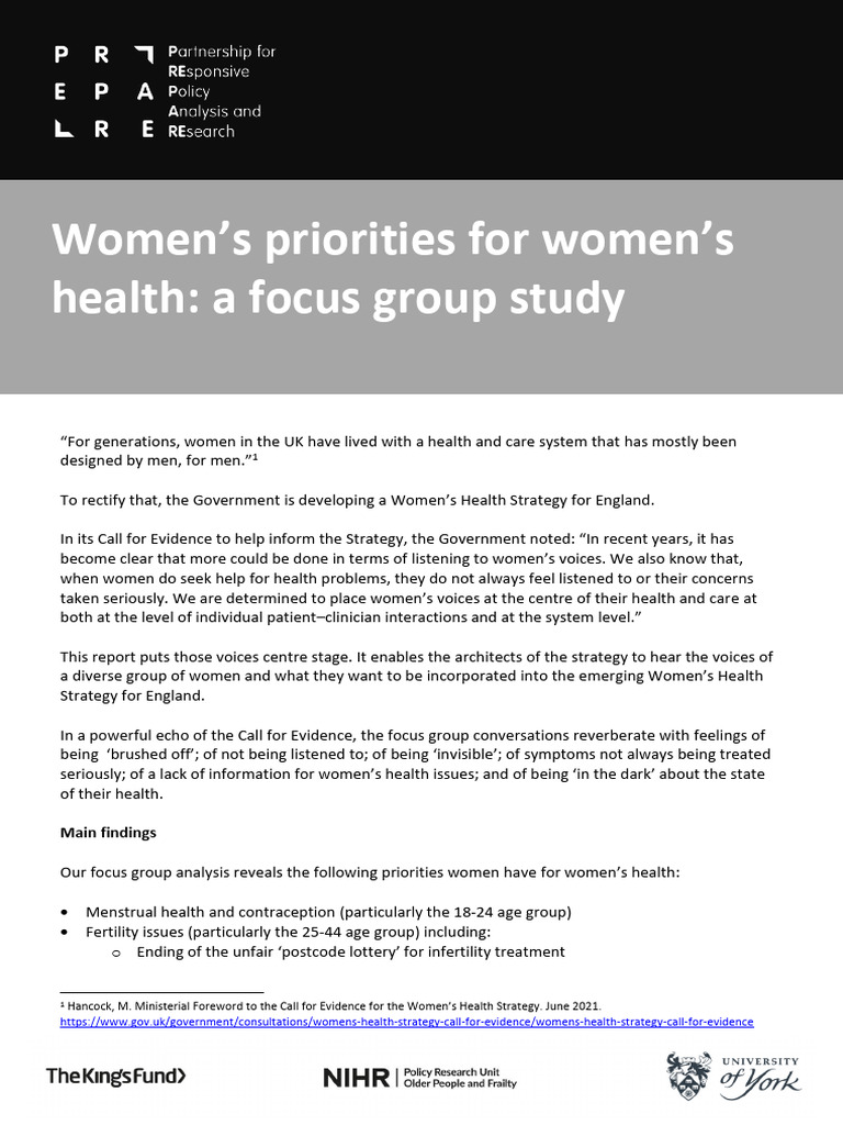 Women's Health Strategy Focus Group Findings | PDF | Women's Health ...
