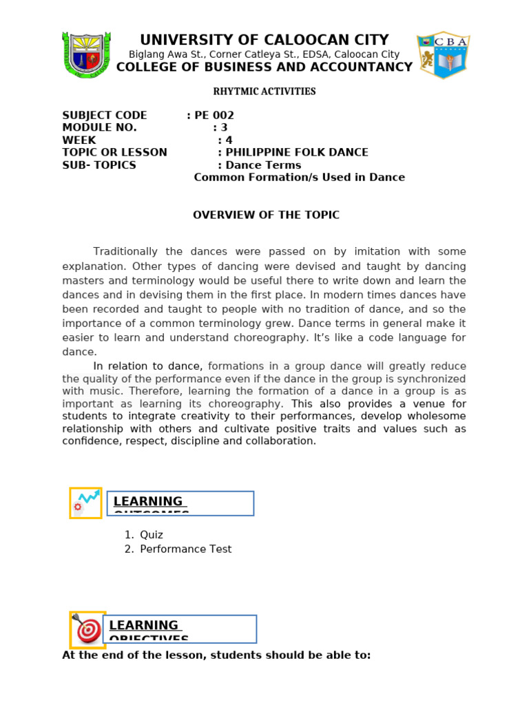 Pe 002 Cba Week 4 Module 3 Philippine Folk Dance | PDF | Dances | Foot