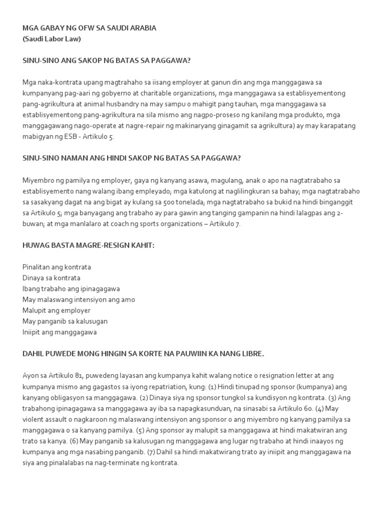 Mga Gabay NG Ofw Sa Ksa | PDF