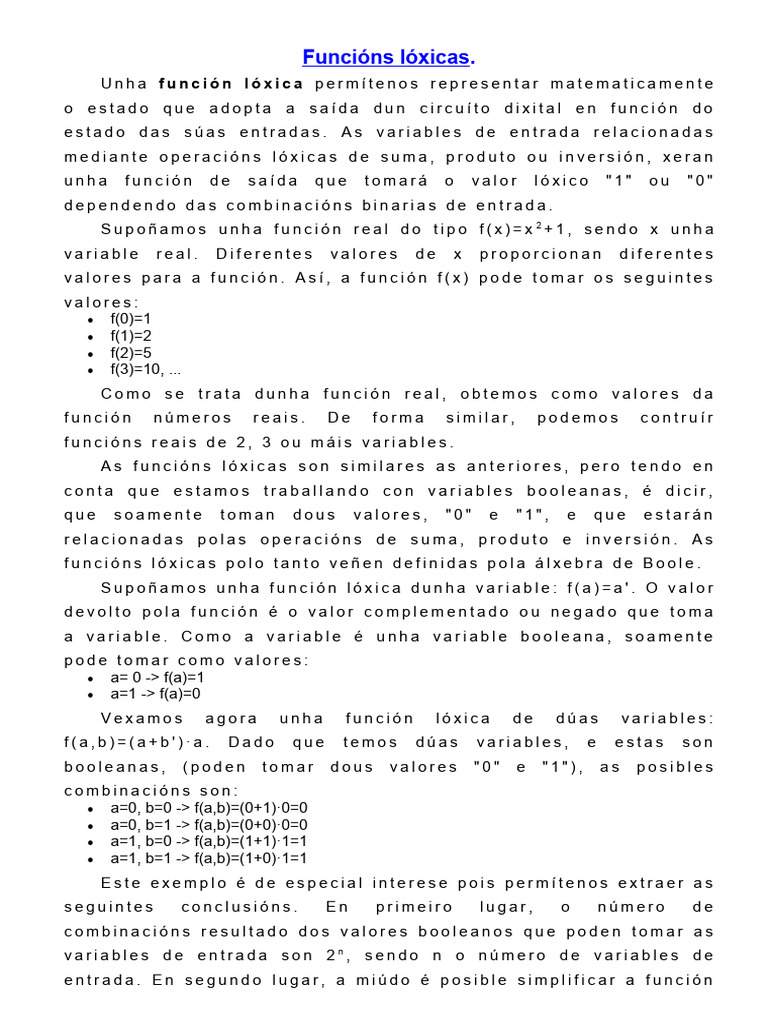 T2-Funcións Lóxicas. Taboas de Verdade. Formas Canónicas | PDF