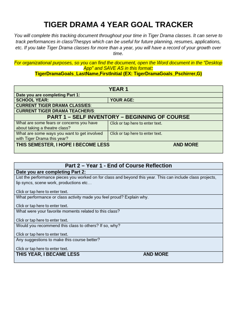 Tiger Drama 4 Year Goal Tracker | PDF | Social Science