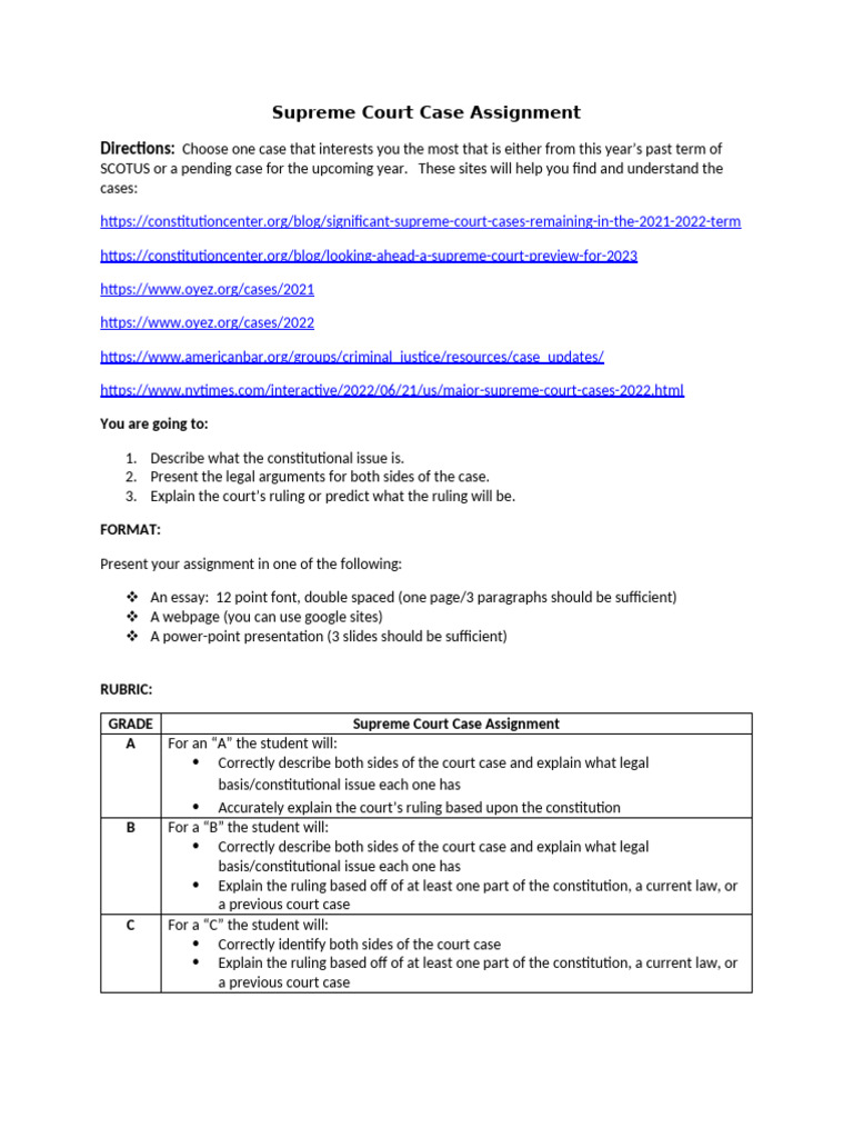 Supreme Court Case Study Guide | PDF | Law