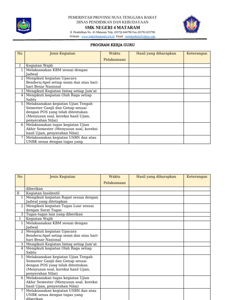 Format Program Kerja Guru | PDF