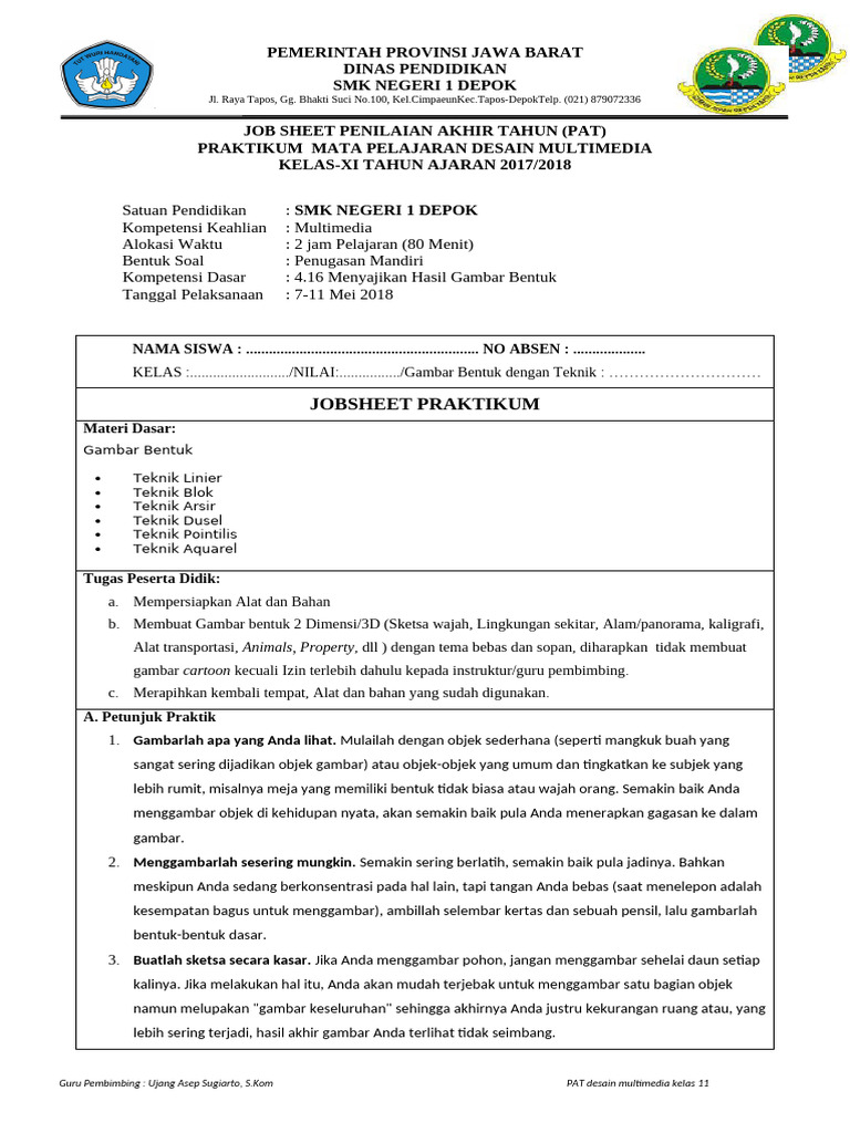Jobsheet PAT 1718 Desain-multimedia-Gambar Bentuk | PDF