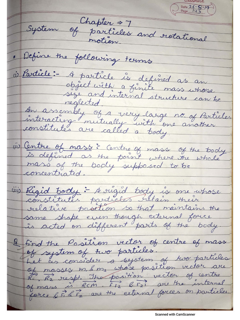 Class 11 Physics Chapter 7 System of Particles and Rotational Motion | PDF