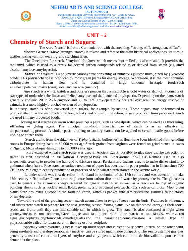 I BSC FSN-Unit-2-Materials | PDF | Crystallization | Starch