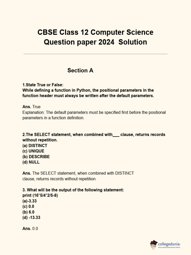 ComputerScience Board Paper 2024 - MS | PDF | Parameter (Computer Programming) | World Wide Web
