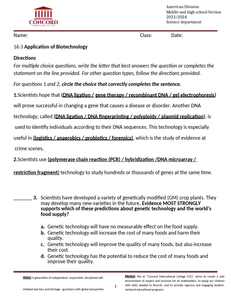 16.3 HW Worksheet | PDF | Genetic Engineering | Genetics