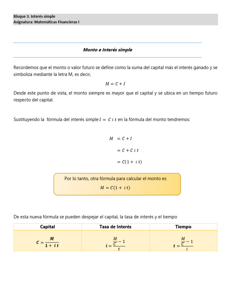 Tema 9 - Monto e Interes Simple | PDF | Finanzas Matemáticas | Tasas de ...