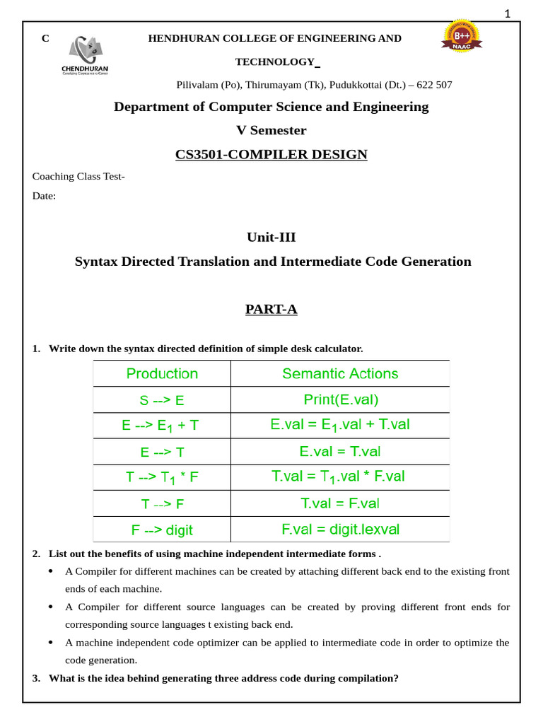 cd unoit 3 | PDF | Compiler | Computer Engineering