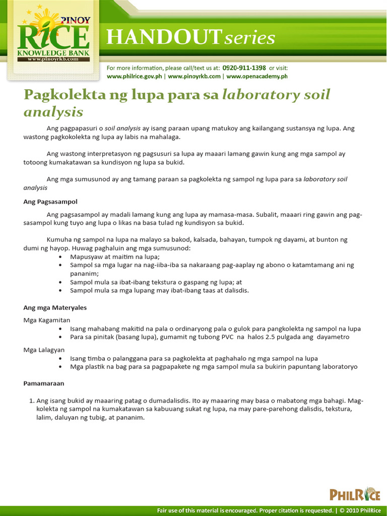 Pagkolekta NG Lupa para Sa Soil Analysis | PDF