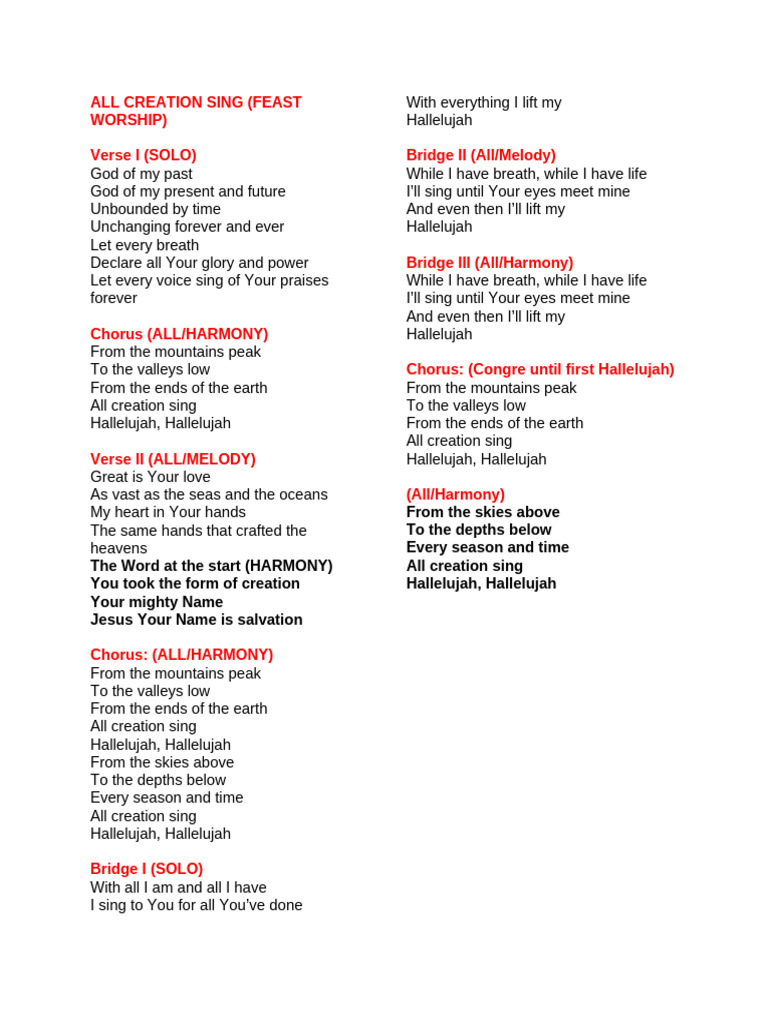 Song Lyrics and Dynamics 080924 2 | PDF | Glory (Religion) | Religious ...