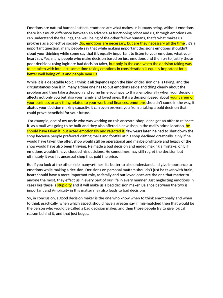 Balancing Emotions in Decision Making | PDF | Emotions | Decision Making