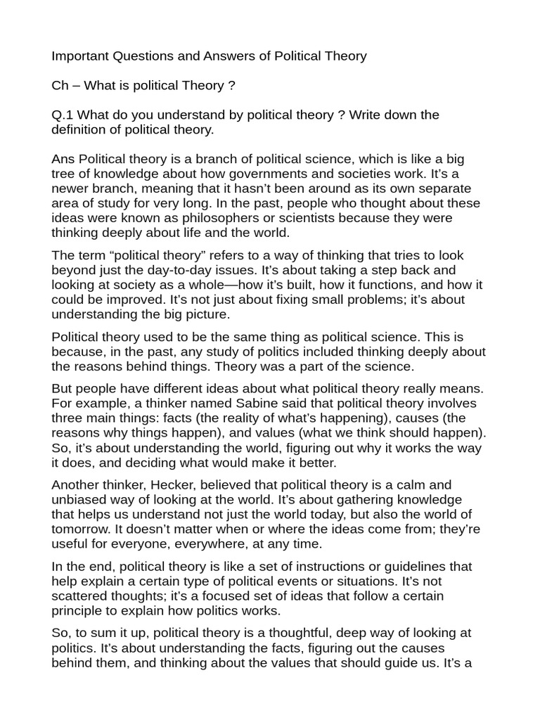 Important Ques and Ans of Political Theory | PDF | Liberalism ...