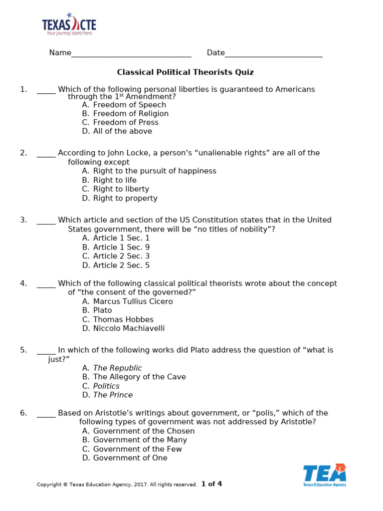 Lesson Plan Classical Political Theorists Classical Political Theorists ...