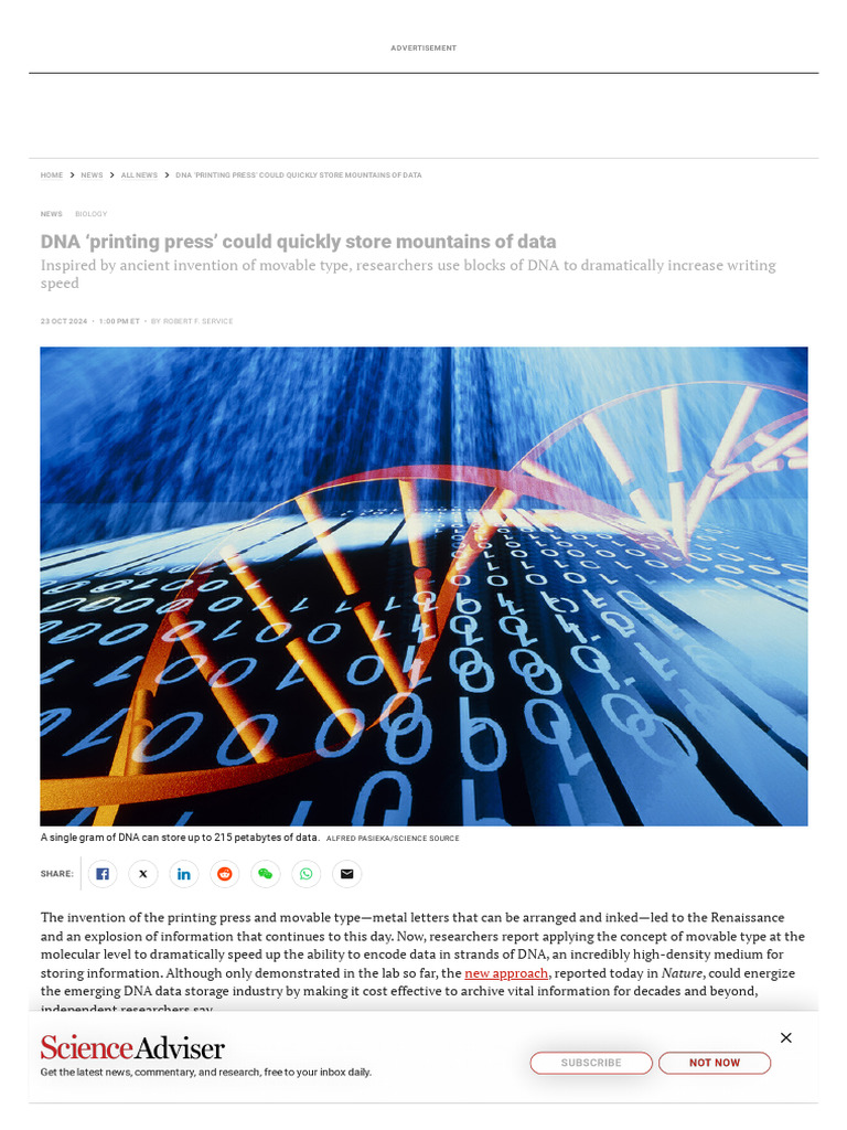 DNA Printing Press' Could Quickly Store Mountains of Data - Science ...