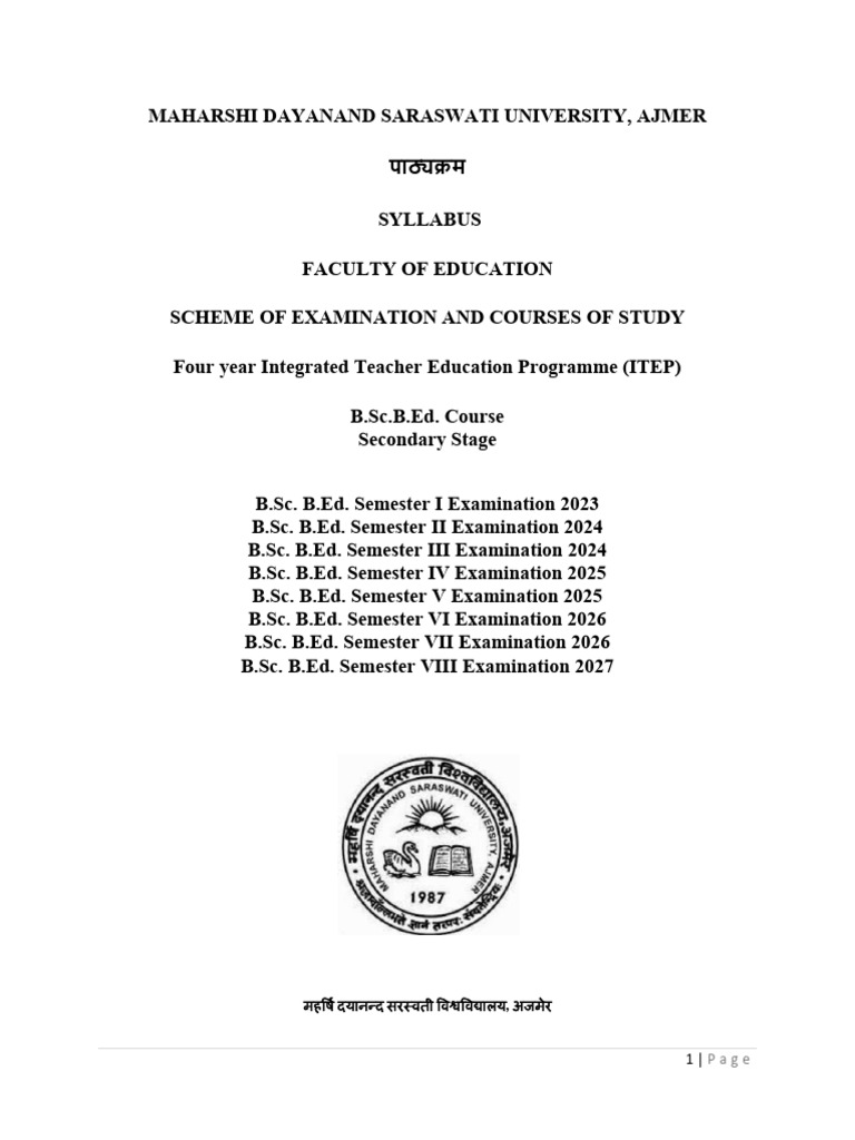 971_B.sc. B.ed. (ITEP) Syllabus | PDF | Academic Degree | University And College Admission