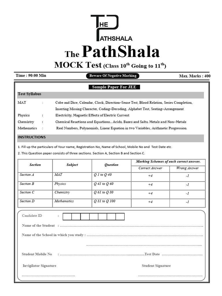 This Is A Sample Paper Test, Only For Giving You An Idea of Out Testing ...
