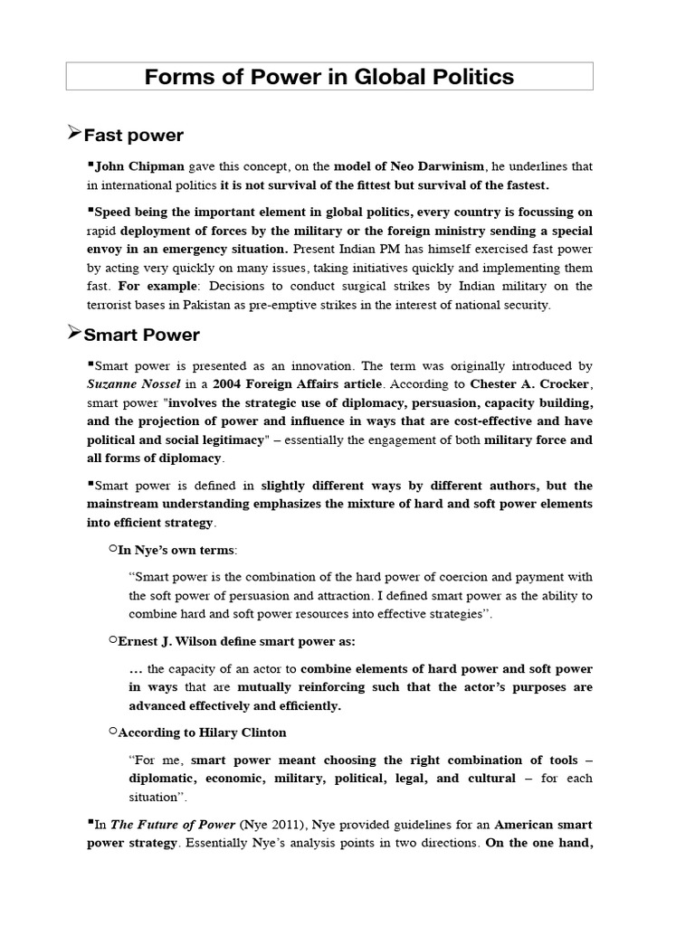 Forms of Powerin Global Politics | PDF | Soft Power | Global Politics